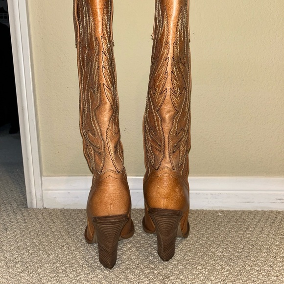 Shoes | Camelcaramel Color Kneehigh Cowboy Boots With 45 Inch Heels ...